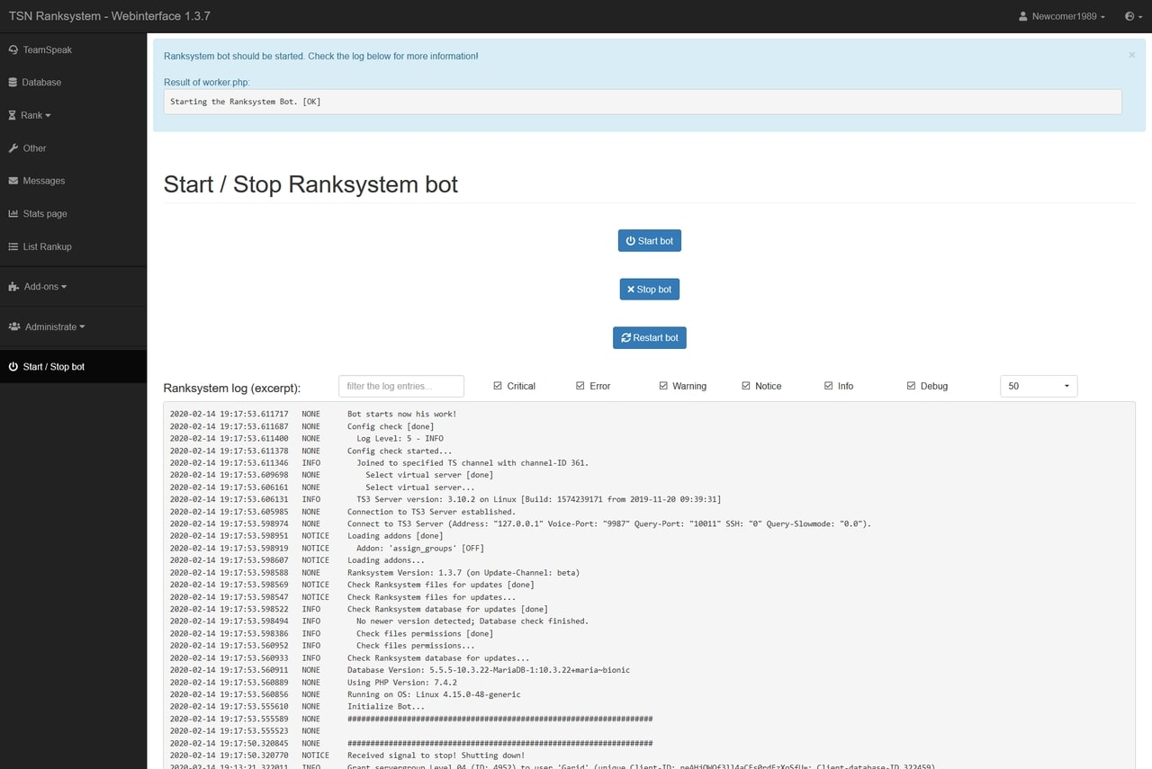 TSN Ranksystem - A TeamSpeak Bot based on PHP for your TS3 server.
